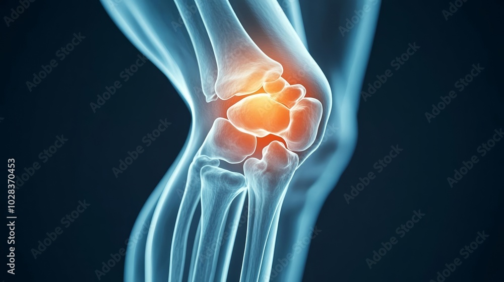 Detailed visualization of knee osteoarthritis, showing joint ...