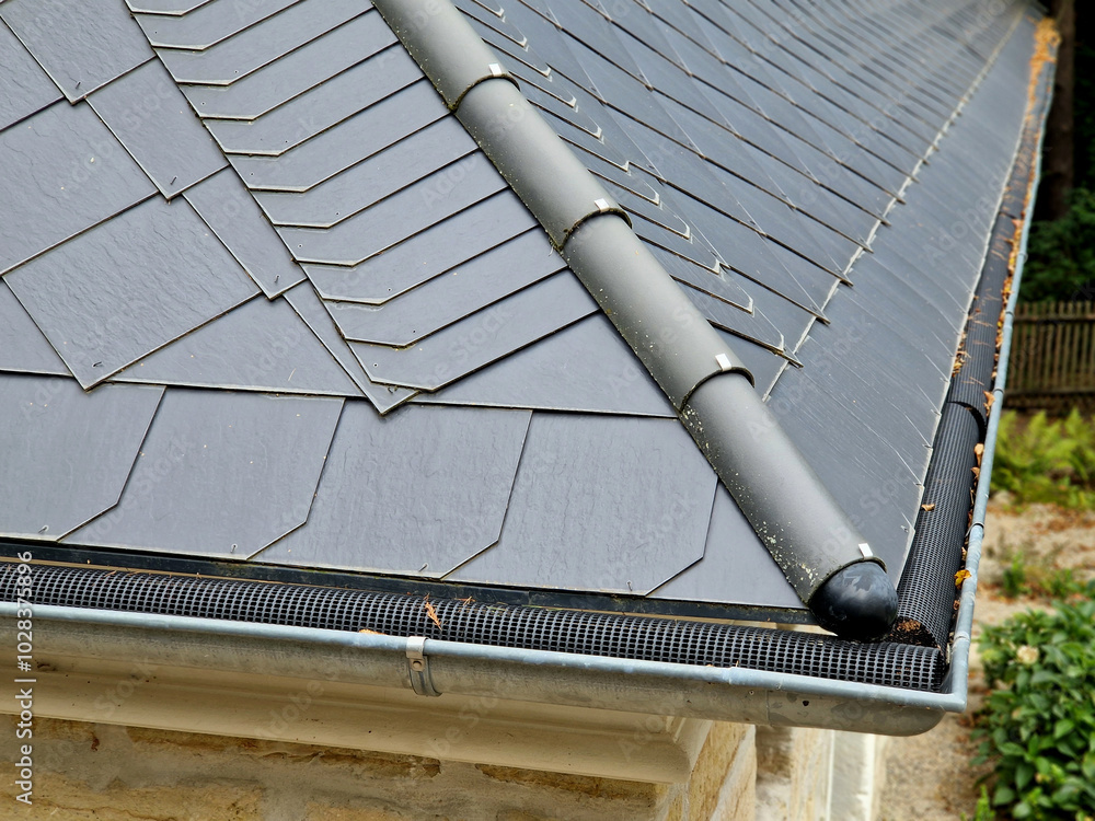 Well-designed covering the inside of the gutter with a plastic grid ...