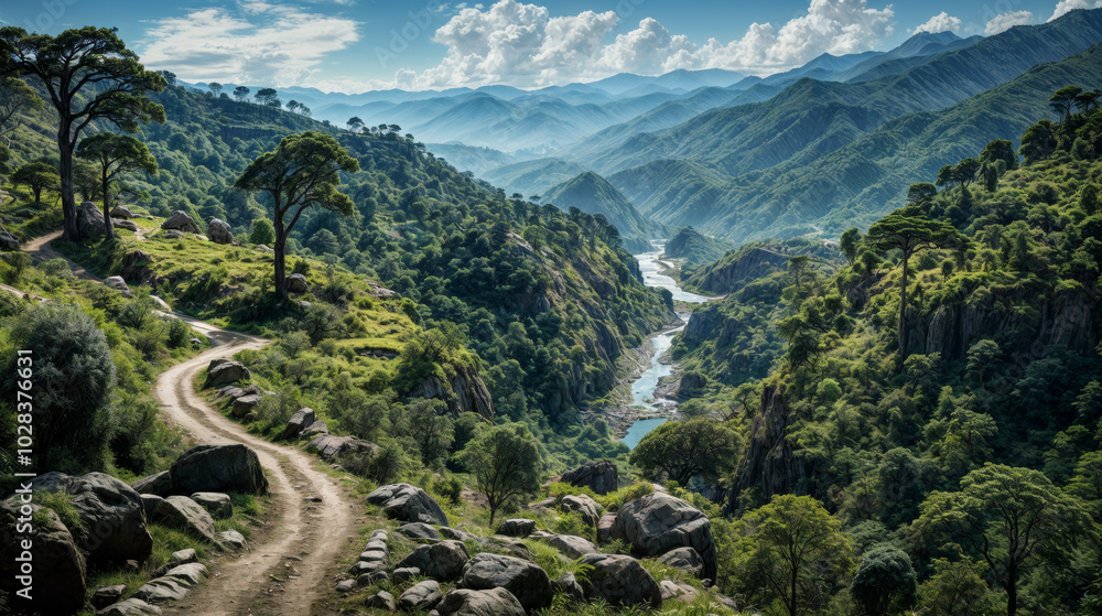 Small and curved ground pathway along the nature of a dense Forest with ...