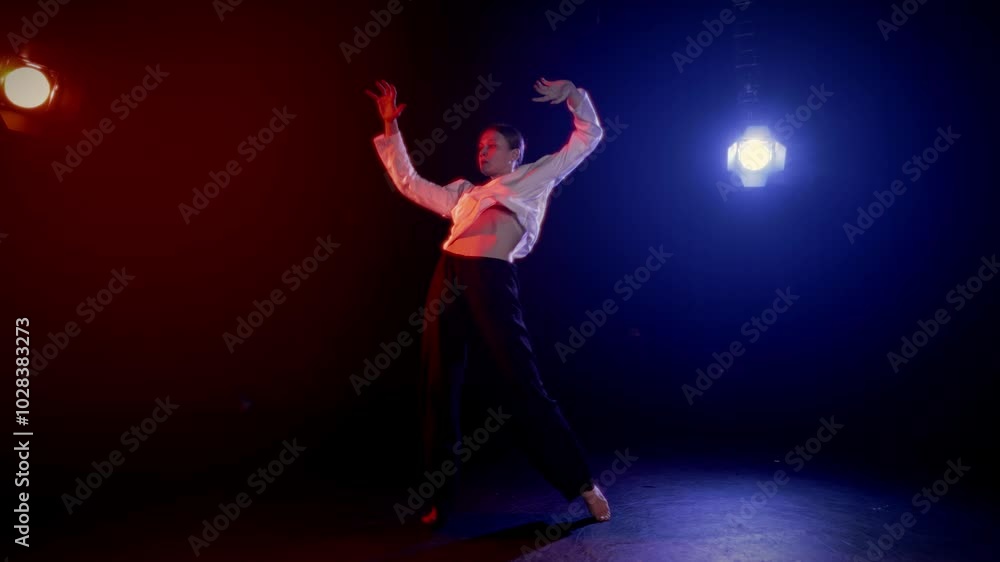 Contemporary dance style, young woman performing modern choreography ...