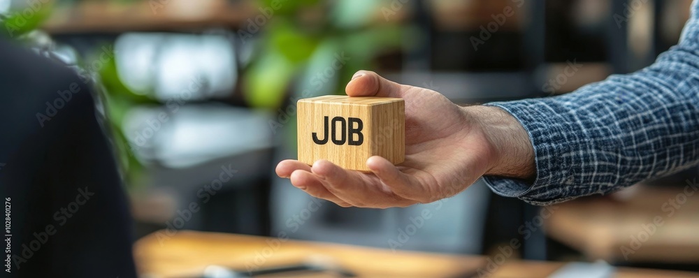 Businessperson Giving Wooden Block With Job Text To Candidate ...