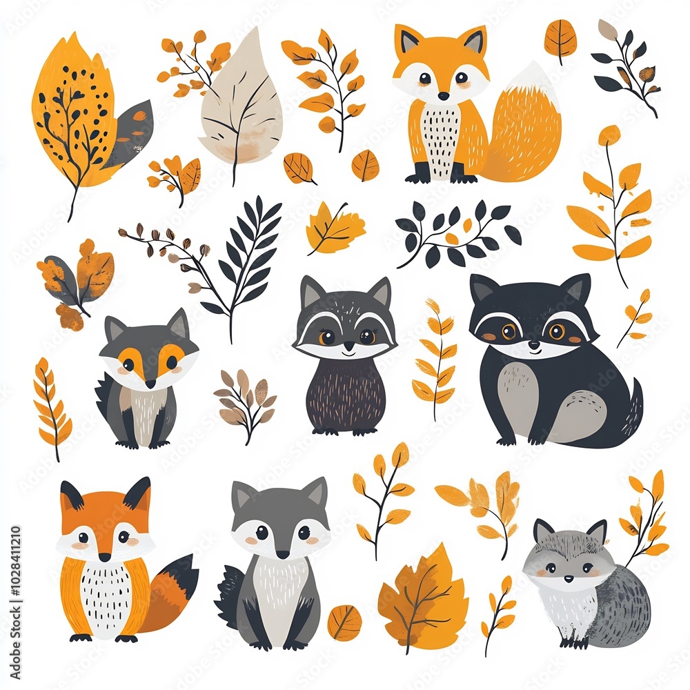 Whimsical animal clipart set featuring woodland creatures like foxes ...