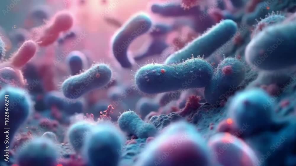 Colorful Microscopic Bacteria Cells. bacteria are in a variety of ...