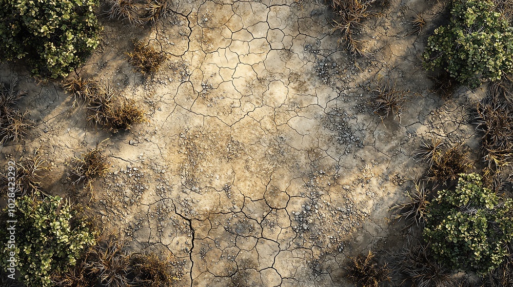 4 Empty riverbed once vibrant, now bone dry, cracked earth, parched ...