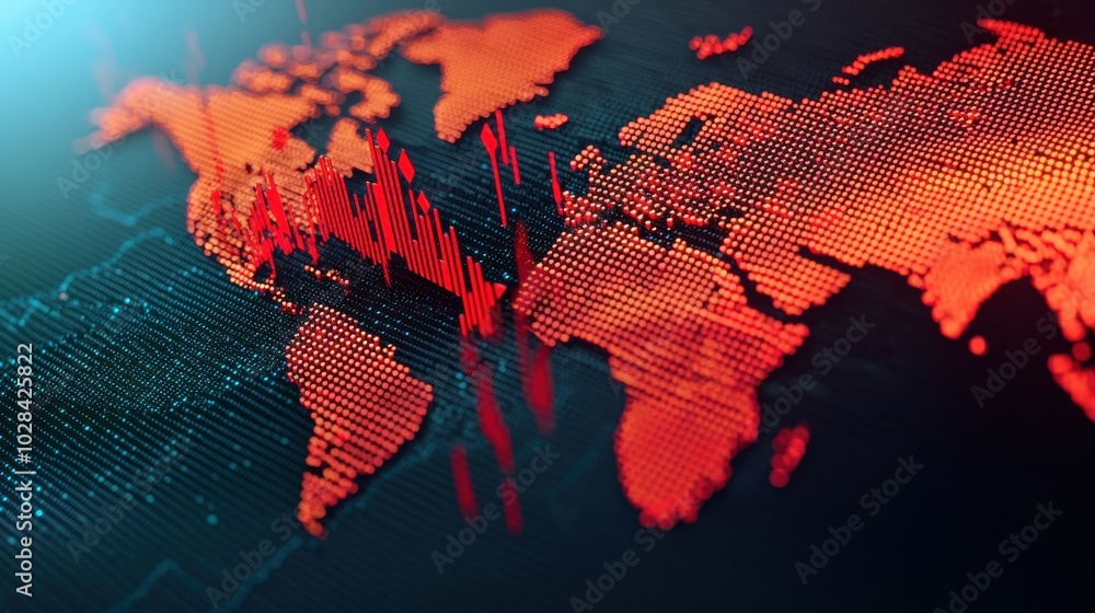 Falling Graphs Over the World Map: A world map made of digital data ...