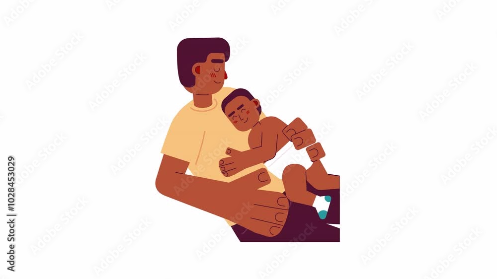 Skin to skin newborn father cartoon animation. Fatherhood infant ...
