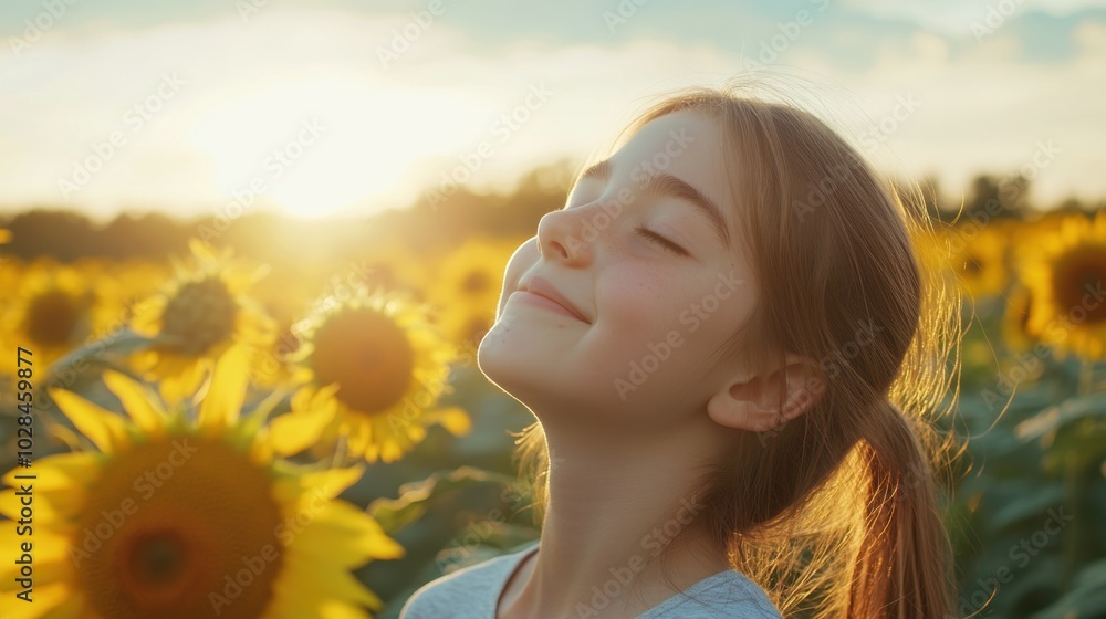 Stock minimalist photograph of a happy teenage girl with a gentle smile ...