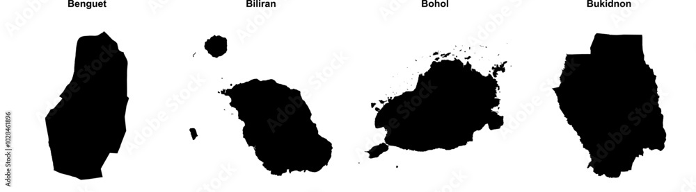 Benguet, Biliran, Bohol, Bukidnon outline maps Stock Vector | Adobe Stock