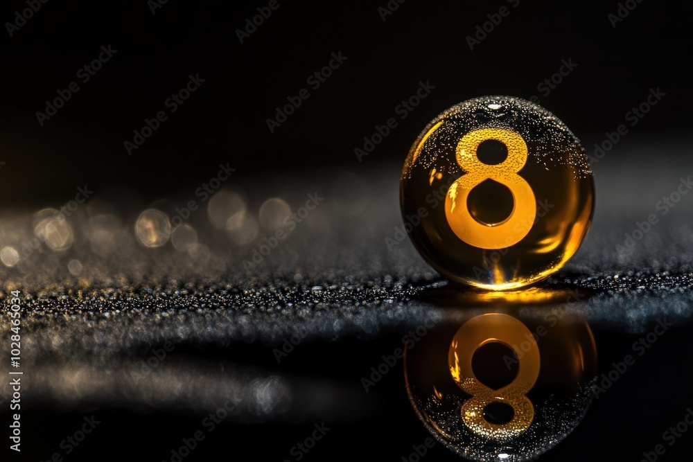 A singular snooker ball sits alone, glistening with a droplet on its ...