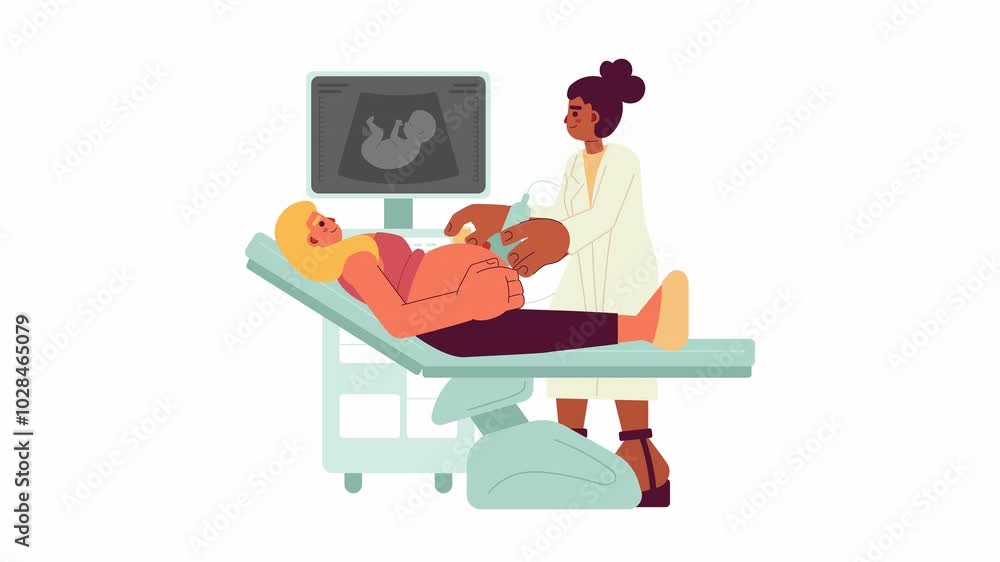 Fetal ultrasound cartoon animation. New mom pregnancy diagnostic ...