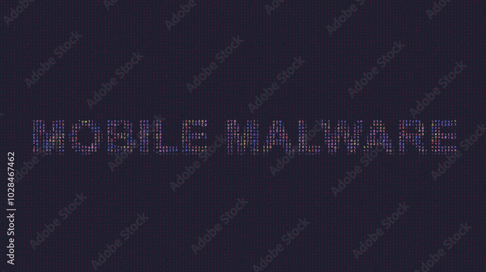 Cybersecurity concept mobile malware on foreground screen, ASCII style in a code development ...