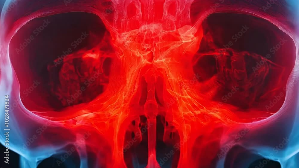 Crimson Skull X-Ray: A dramatic, stylized X-ray image of a human skull ...