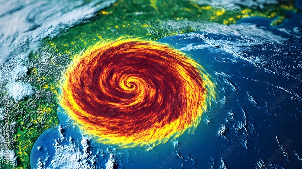 Weather radar displaying the predicted path of an approaching hurricane ...