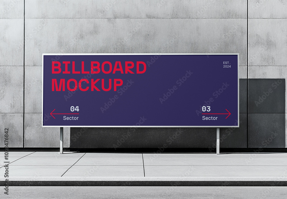 Horizontal Billboard in Front of Concrete Wall Mockup Stock Template ...