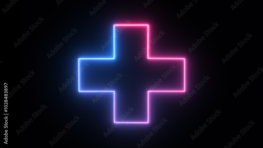 Abstract neon medical cross icon animation, neon plus sign icon, Plus ...