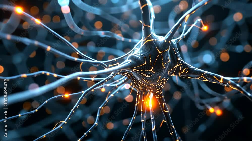 A digital illustration of a single neuron, a type of nerve cell ...