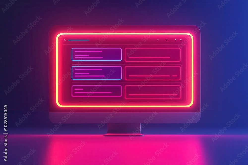 Interactive desktop UI with layered windows, vibrant navigation menus ...