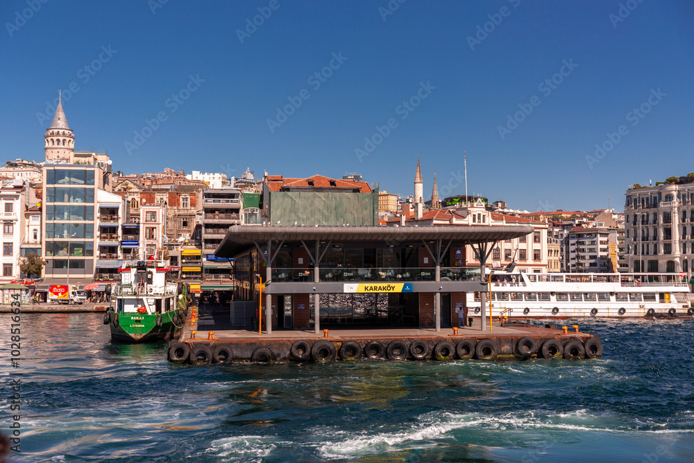 Karakoy ferry dock alond the Bosphorus coast in Beyoglu, Istanbul ...