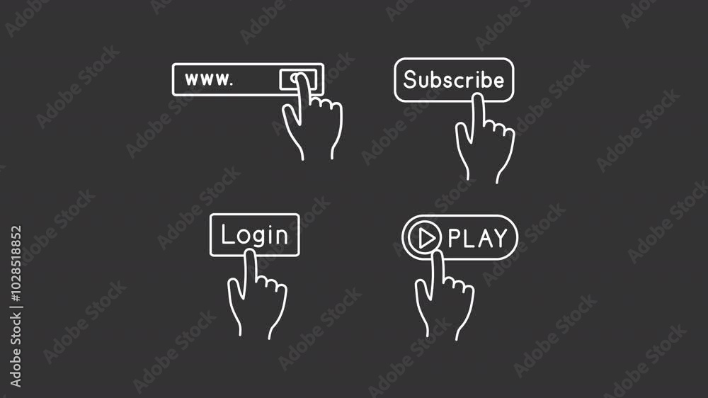 Website buttons animation library. Internet elements animated white ...