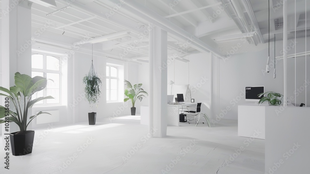 A modern office layout showcasing multiple workstations with sleek ...