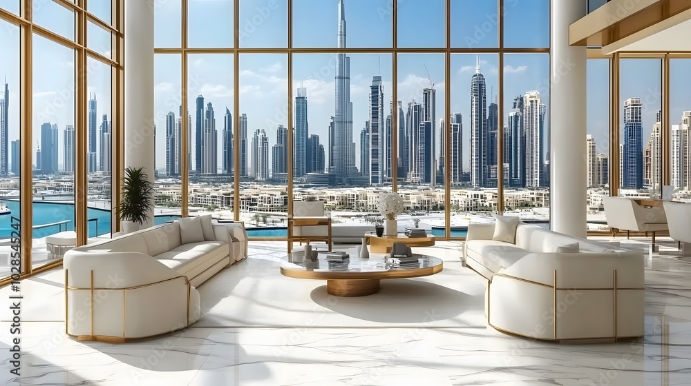 luxury architecture house in Dubai, 3d interior of contemporary art ...