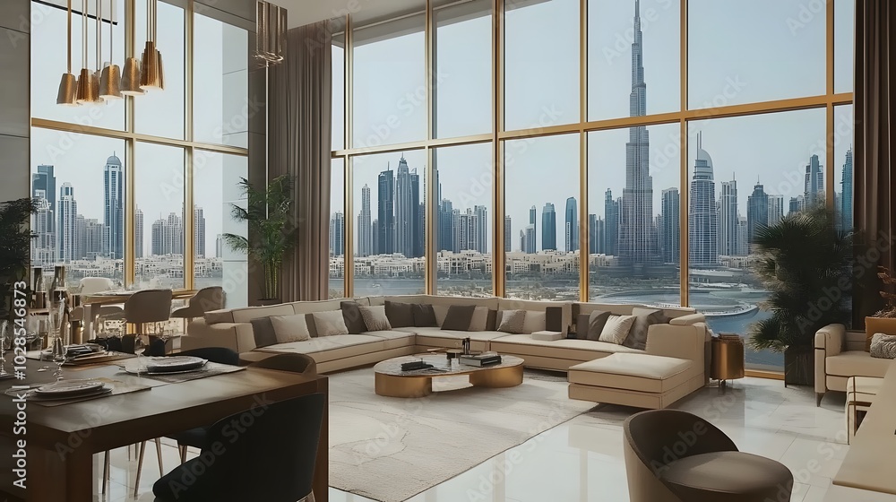 luxury architecture house in Dubai, 3d interior of contemporary art ...