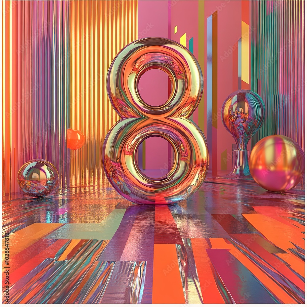 A 3D stylized number 1-10 with deep perspective, rendered in a ...