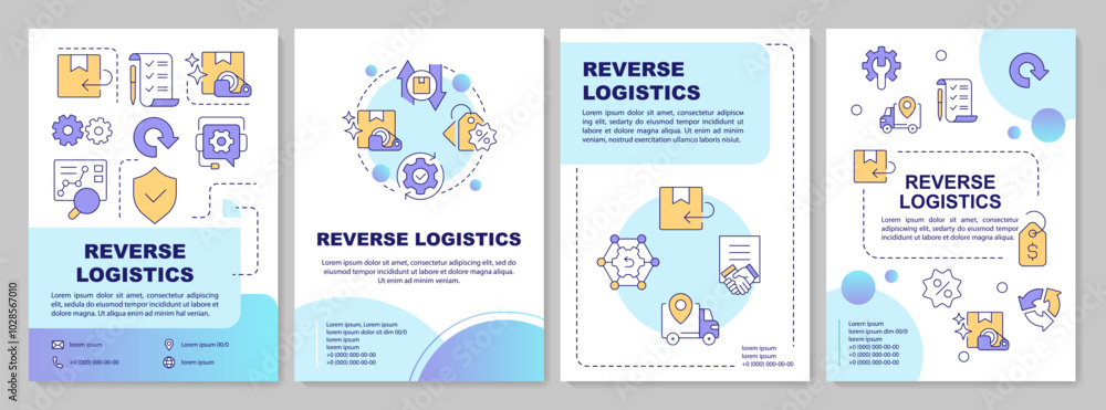 Reverse logistics blue circle brochure template. Leaflet design with ...