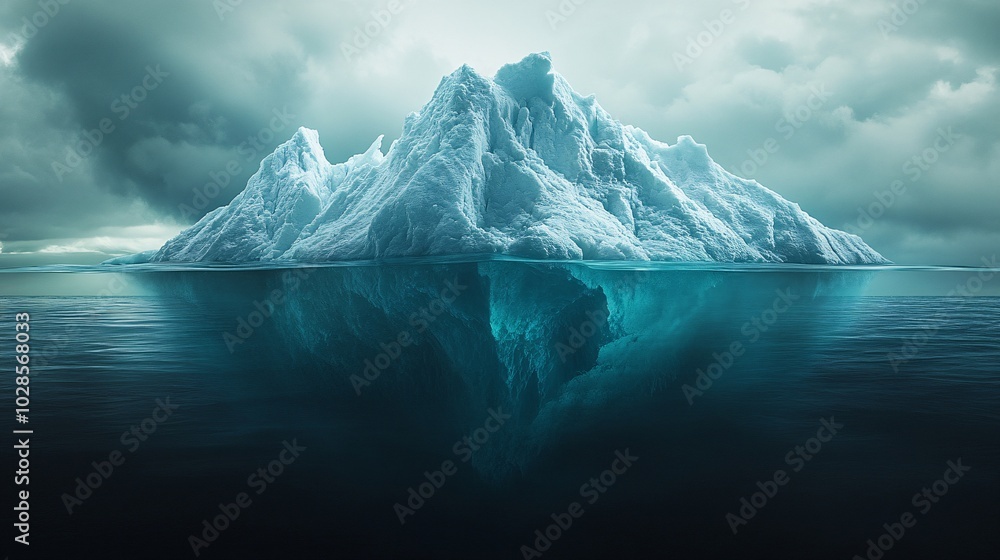 Centralized digital design of an iceberg showing its hidden, dark ...
