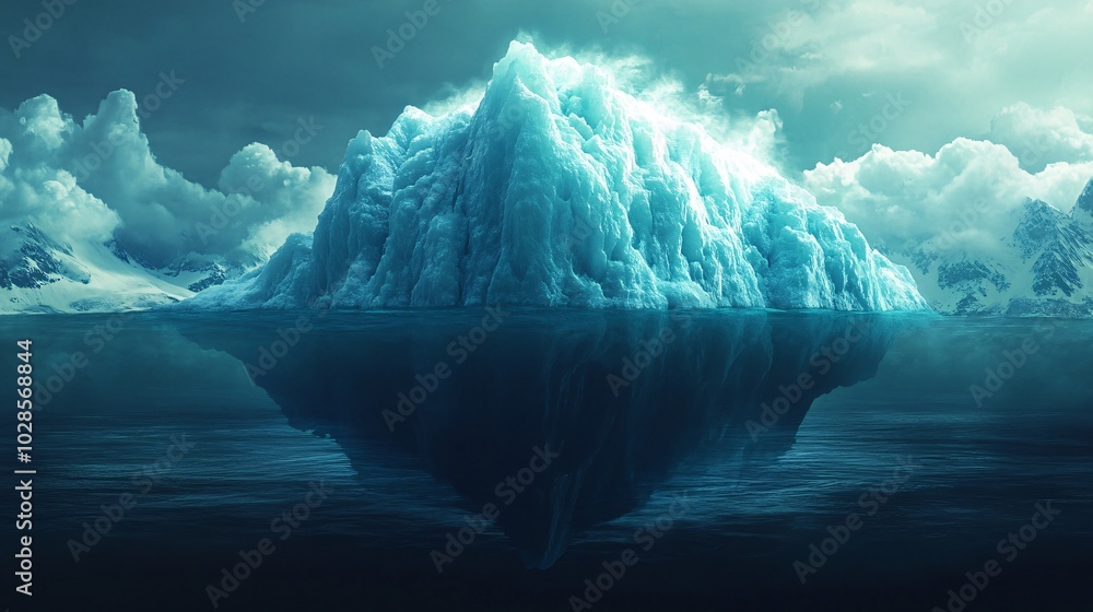 Generative AI art featuring an iceberg with a prominent dark underwater ...