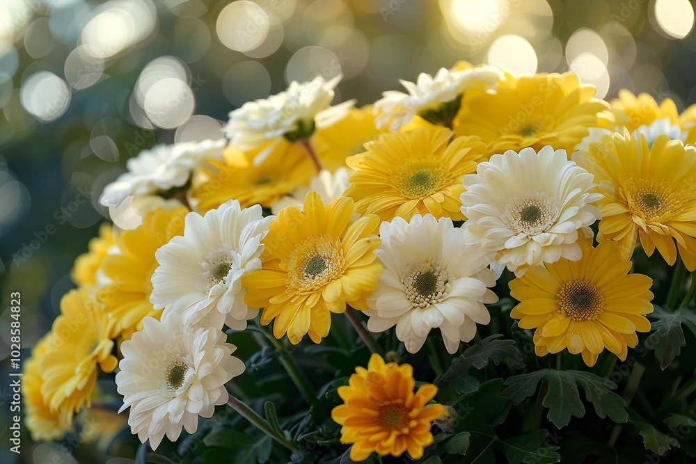 St. Ambrose's Day (Italy). A close-up shot of a bouquet of yellow and ...