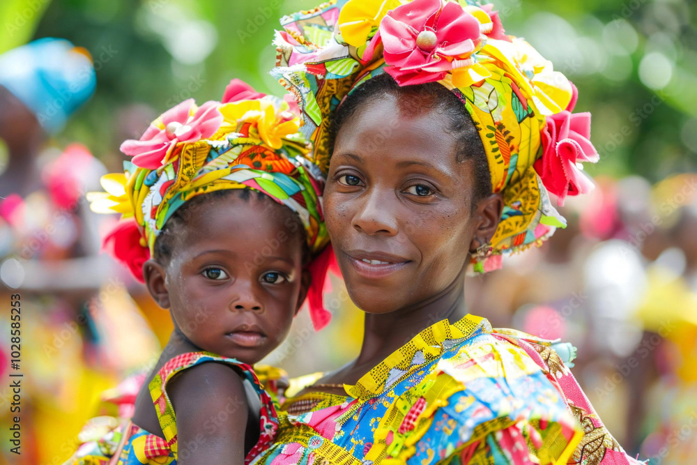 Fête de la Famille (Haiti). A close-up shot of a mother and child ...