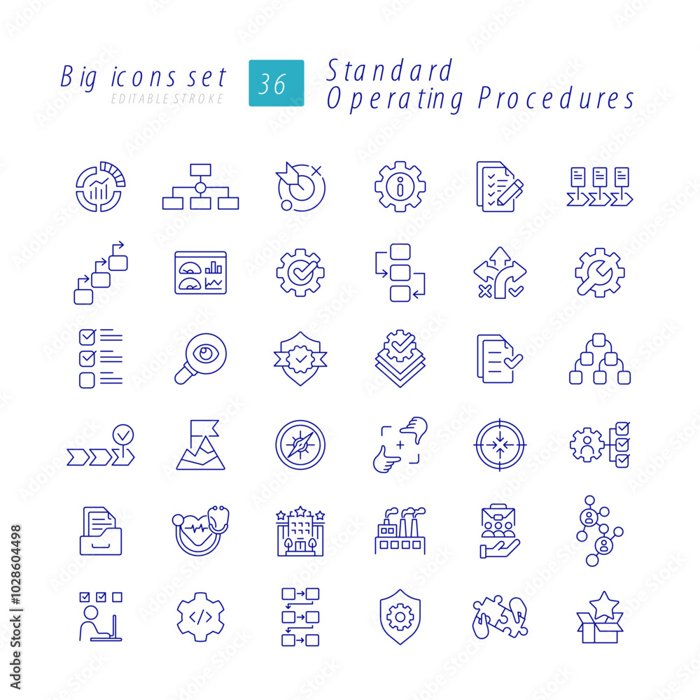 Standard operating procedures linear icons set. Task management ...