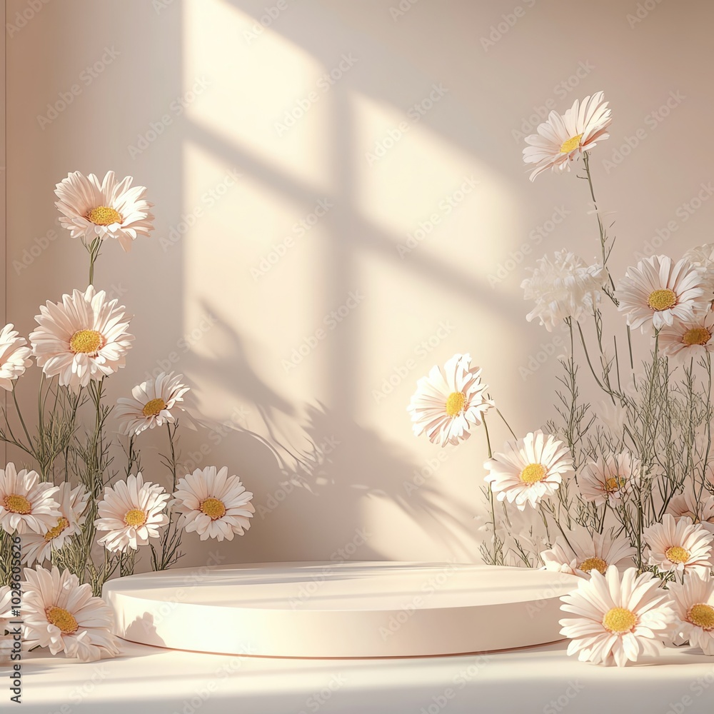 Simple 3D render mockup in a minimalistic design with a podium set in ...