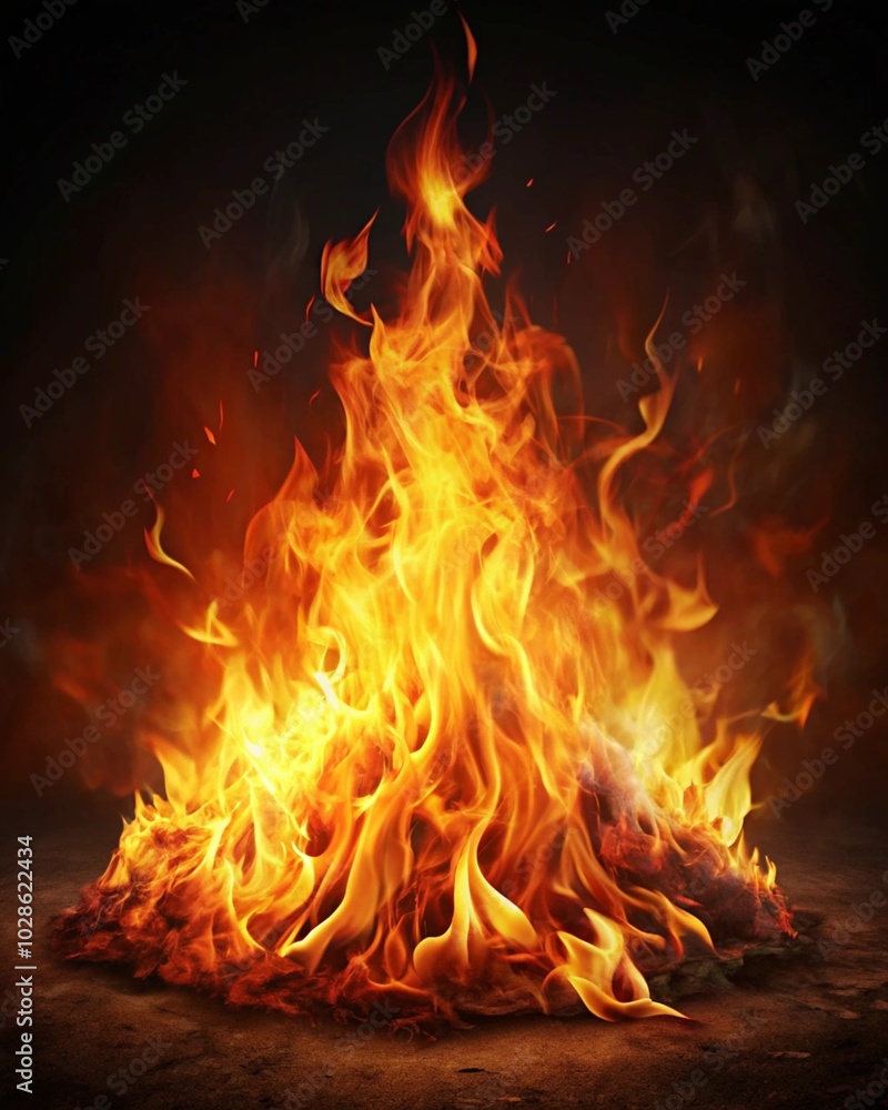 Realistic fire flames overlaying a dark background with intense ...