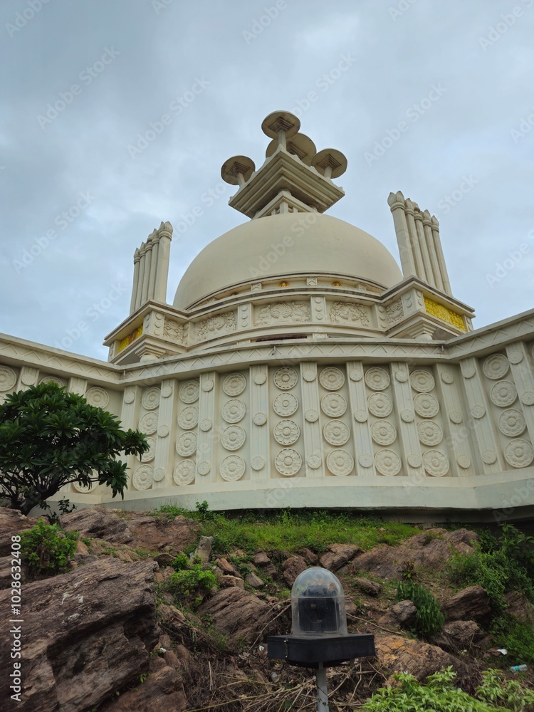 Shanti Stupa, Dhauli giri Hills, Bhubaneswar, Odisha, India. White ...