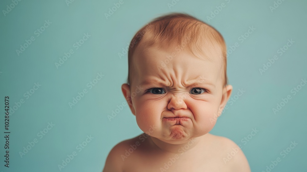A cute baby making a face of disgust while refusing to eat, capturing a ...