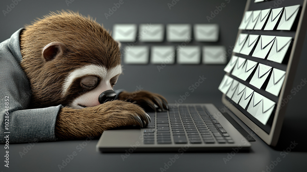 Sloth in business casual clothes, A cute sloth in a suit rests its head ...