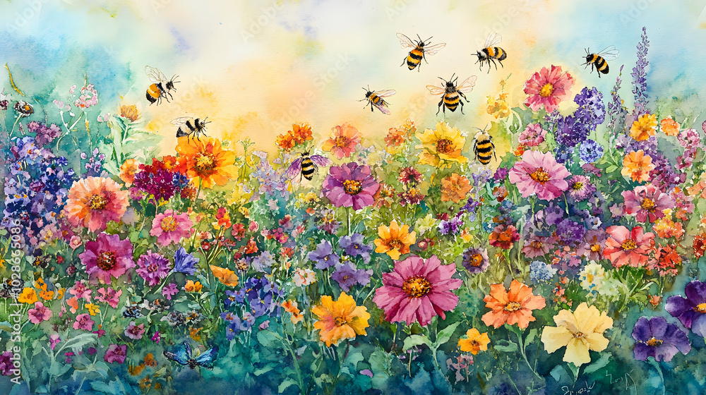 A Peaceful Garden Scene Vibrantly Illustrating the Interconnection of ...