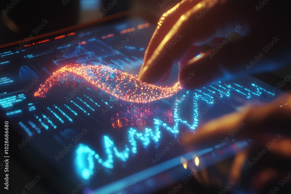 An individual using a glowing holographic scanner to view and edit ...