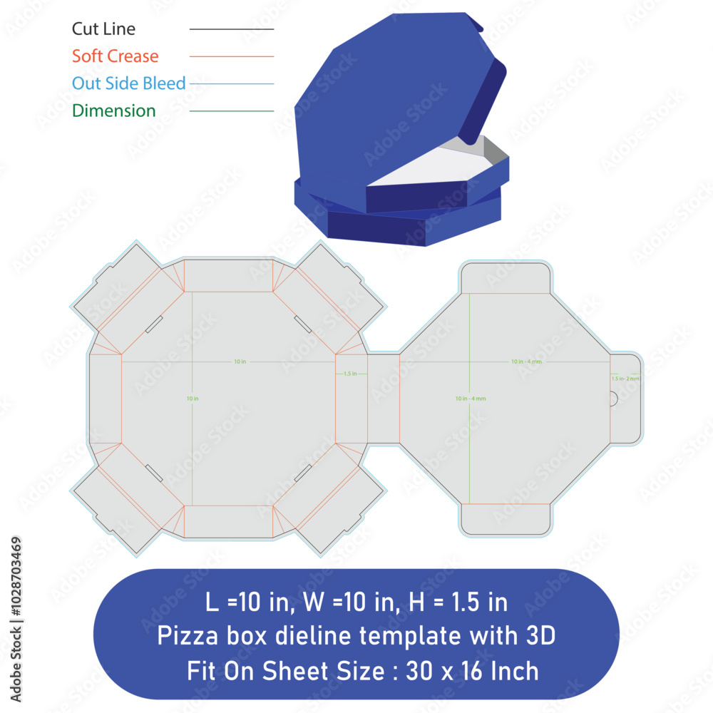 Pizza box dieline template and 3D, vector file Stock Vector | Adobe Stock