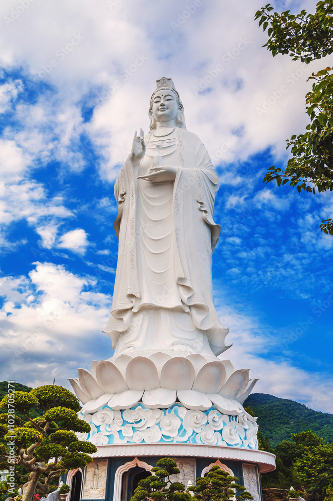 large white statue of Lady Buddha in Da Nang in Vietnam at Linh Ung ...