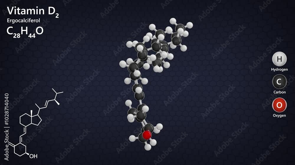 Ergocalciferol or Vitamin D2. Animated 3d model of molecule. Molecular ...