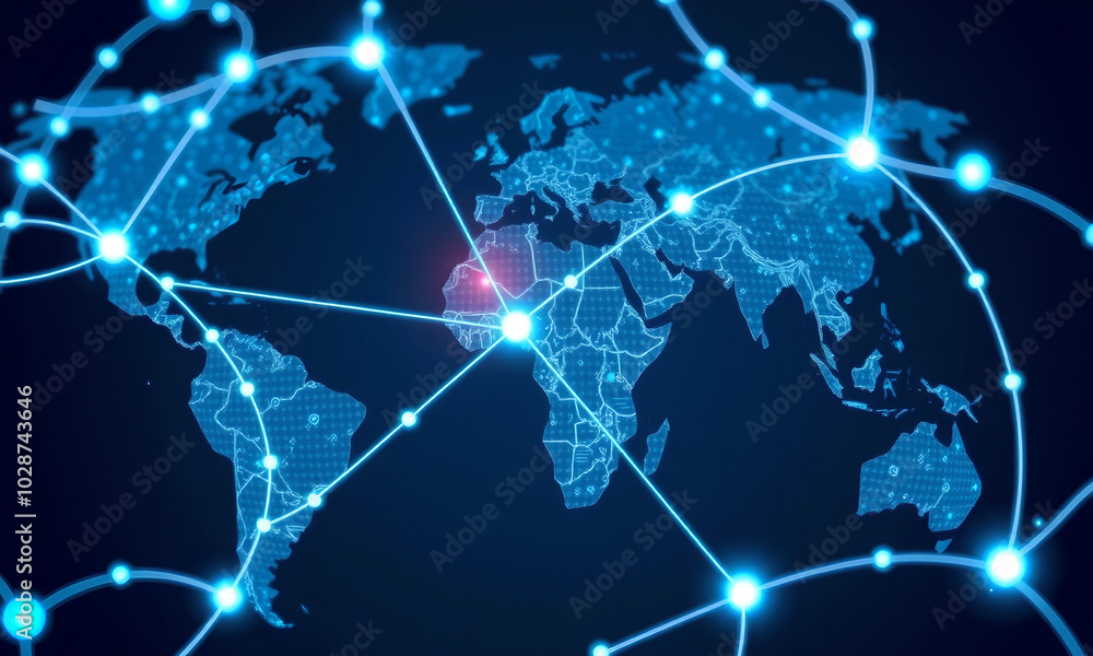 Global network connectivity with digitized world map highlighting ...