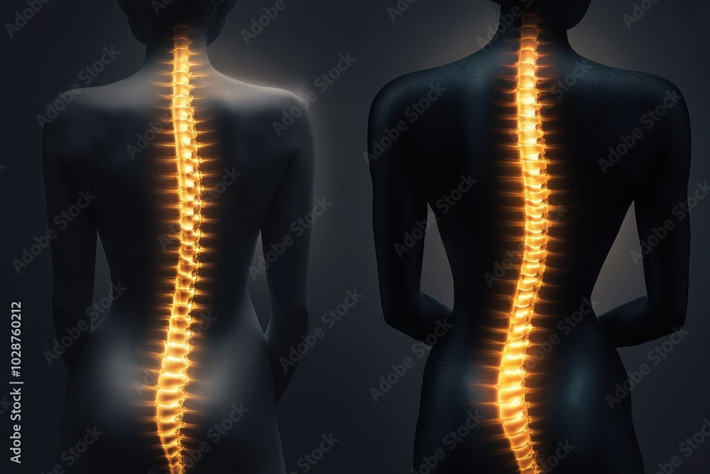 A comparison of a healthy spine next to a spine affected by scoliosis ...