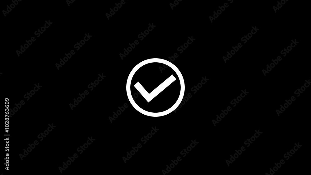 Check mark symbol isolated on black background, tick icon or correct ...