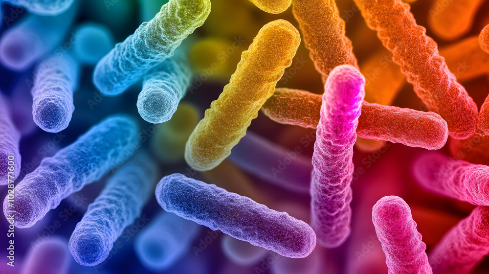 microscopic view of probiotic bacteria colonies showcasing intricate patterns and structures of ...