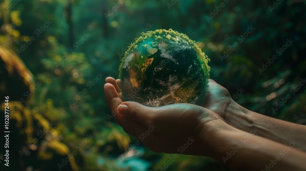 High-definition 8k wallpaper of a green earth cradled in hands ...