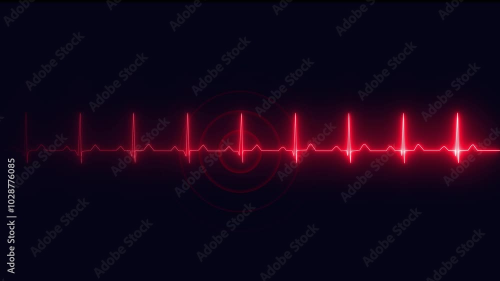 Cardiogram heartbeat pulse rate glowing red neon light loop animated ...