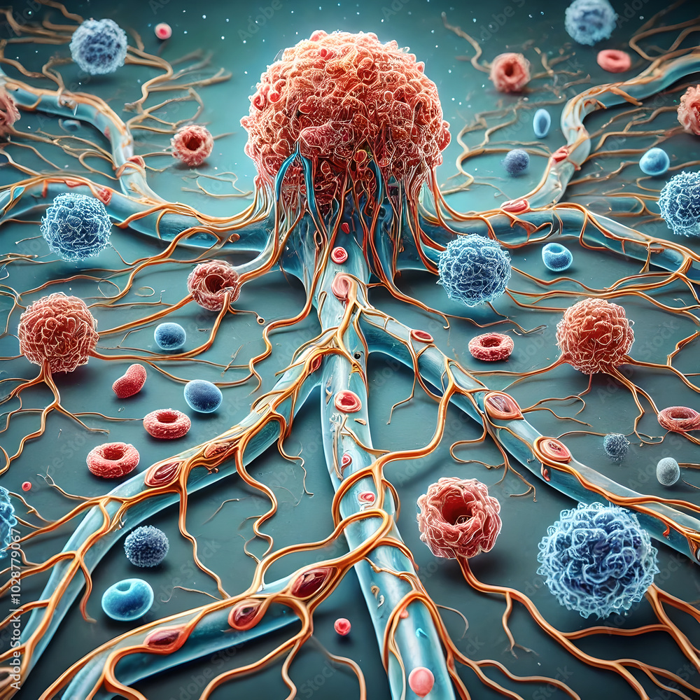 Stockillustratie Cancer cells spread through lymphatic system, using ...